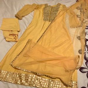 Dresses | Yellow Pajama Suit With Elegant Gold Embroidery | Poshmark